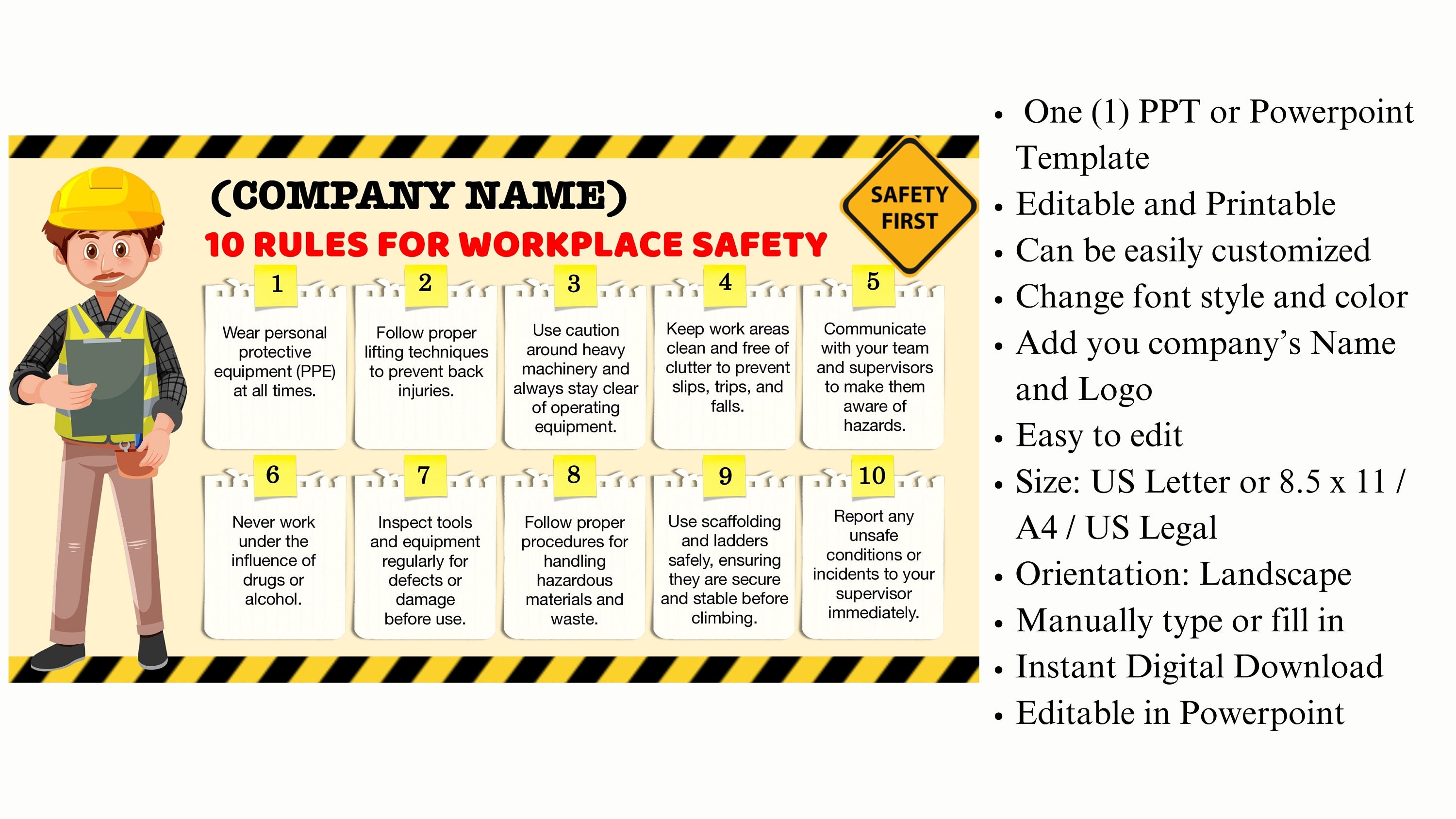 Workplace Site Safety Rules Template | Editable PPT File | HR Template ...