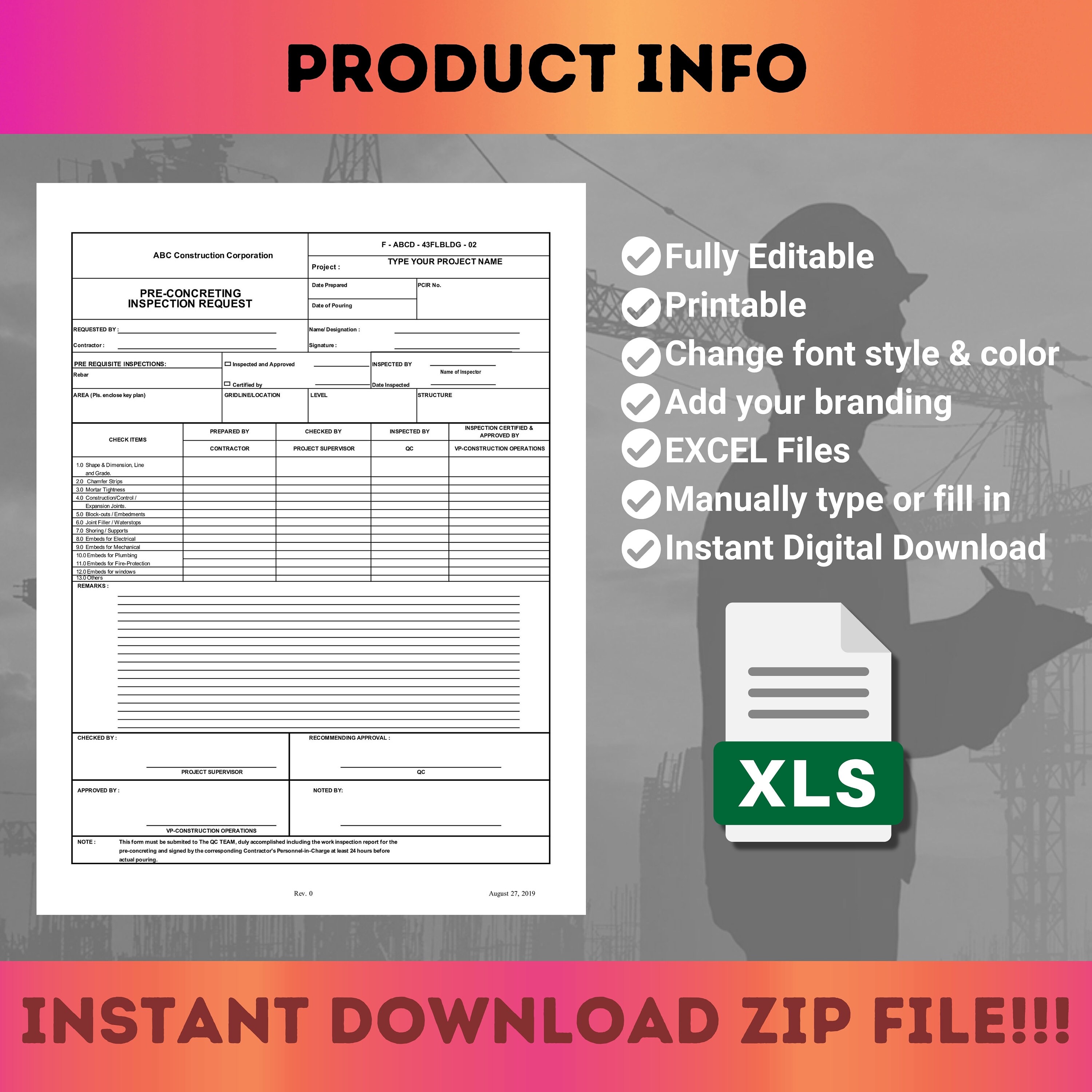 TEMPLATE for Construction Operations EDITABLE FORMS Construction ...