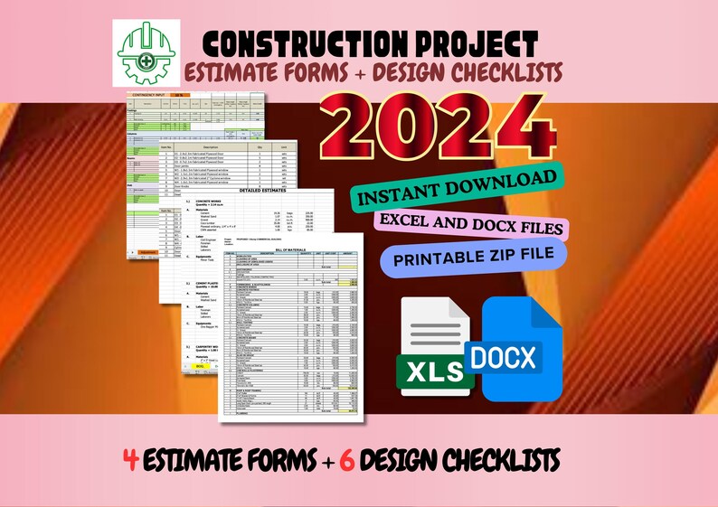 Construction Project Estimate Forms Design Checklist Templates Editable ...
