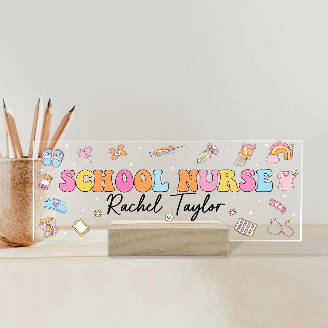 Personalized School Nurse Desk Sign, Custom Acrylic Name Plate, Nurse ...