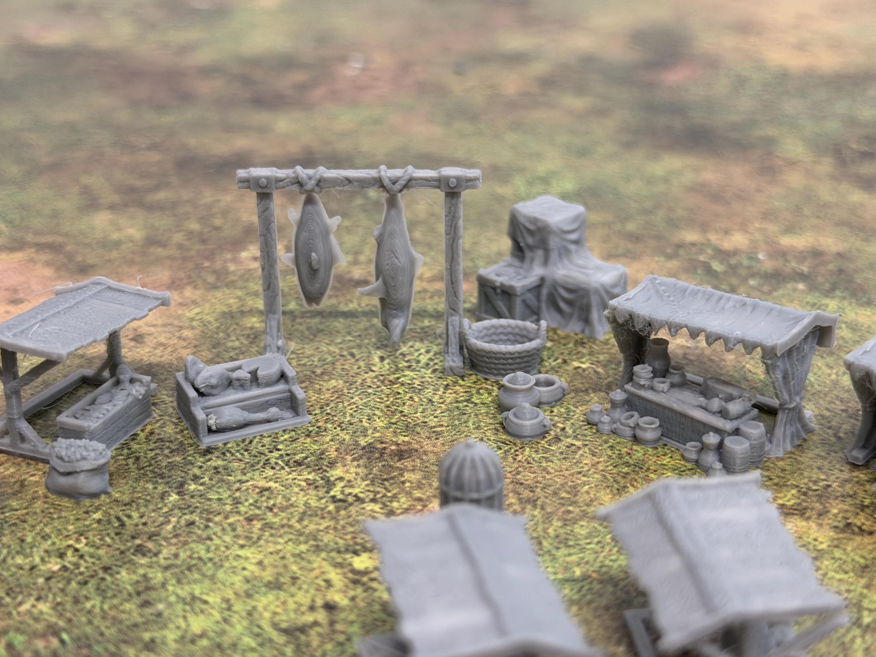N Scale (1:160) Model Medieval Market Stalls for 6mm 8mm Wargames ...