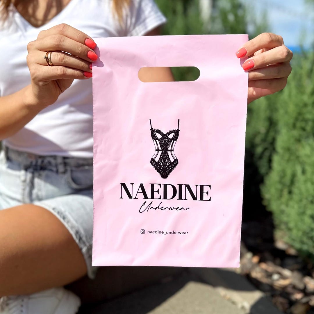 Pink Custom Logo Shopping Bags for Boutiques Custom Logo Plastic Gift ...