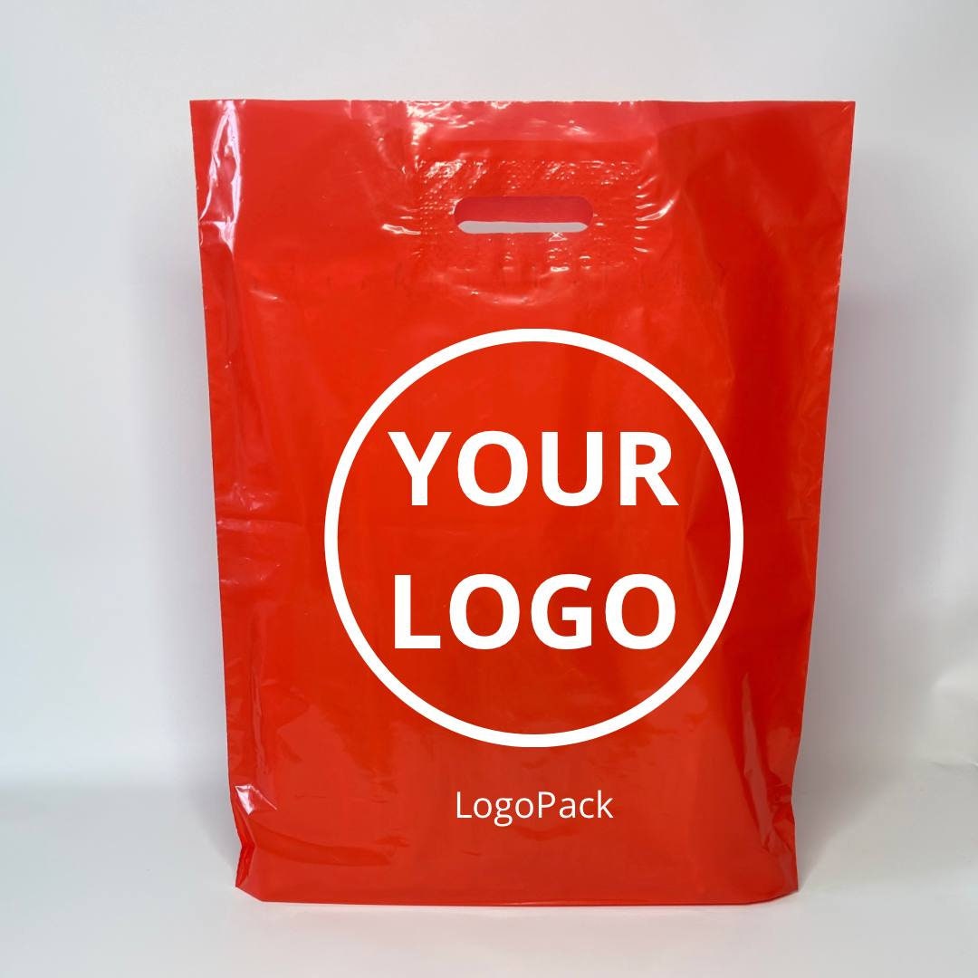 Red Custom Logo Shopping Bags for Boutiques Custom Logo Plastic Gift ...