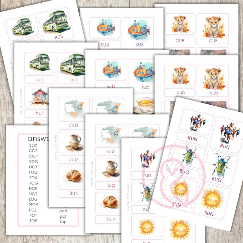 Montessori CVC Pink Series - Short U Words - Printable Learning Game - Etsy