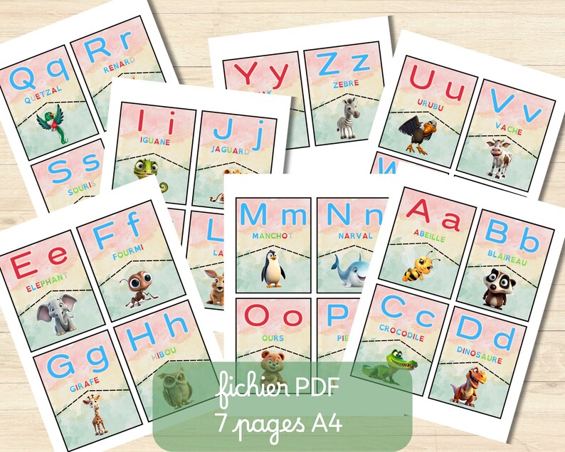 French Alphabet Puzzle of Letters and Animals, Montessori Colors and ...