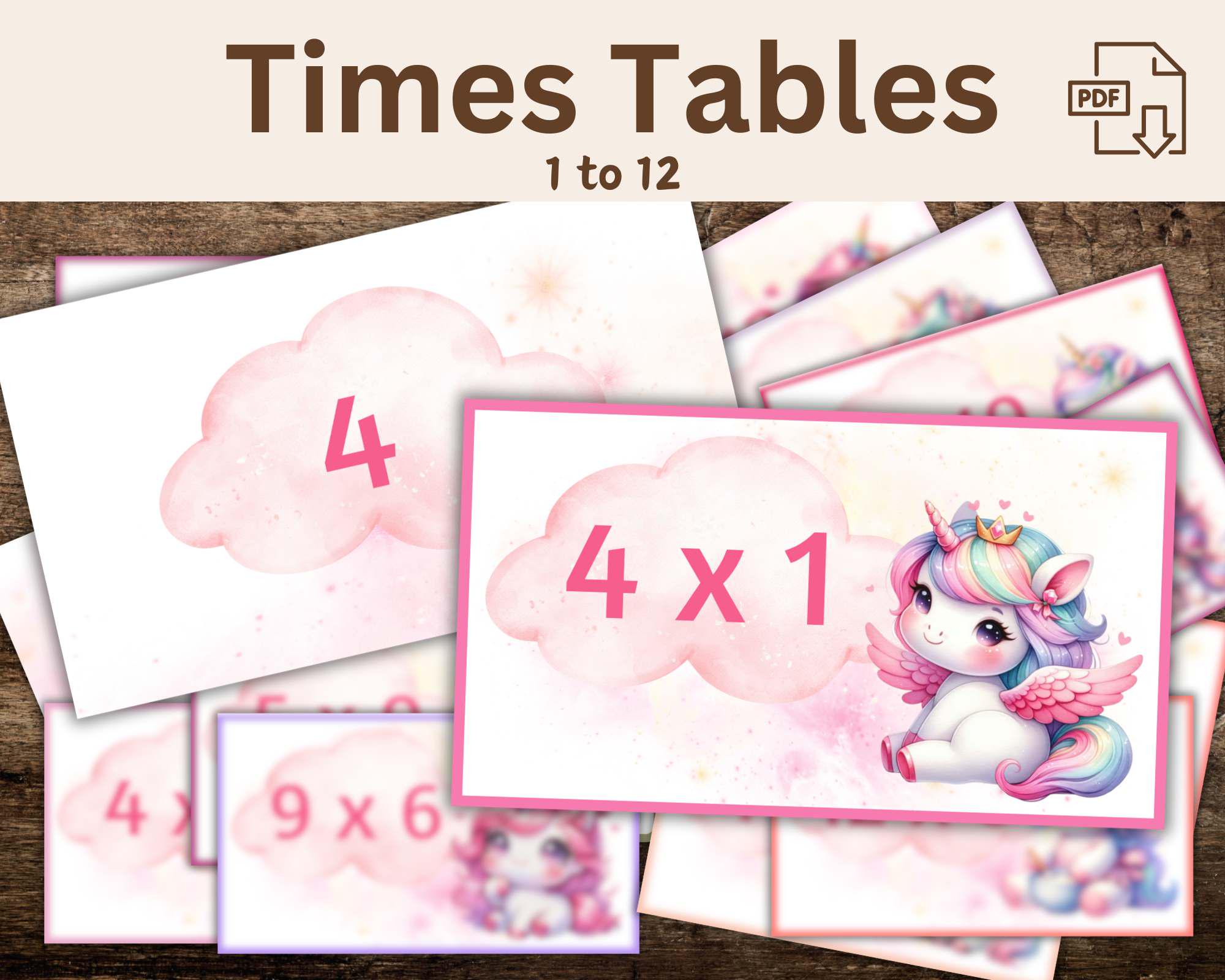 Printable Unicorn Times Tables Flashcards - 144 Adorable Unicorns ...