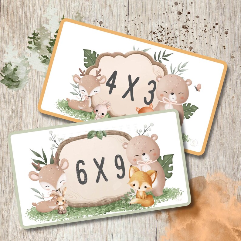 144 Printable Multiplication Table Cards Illustrated With Forest ...