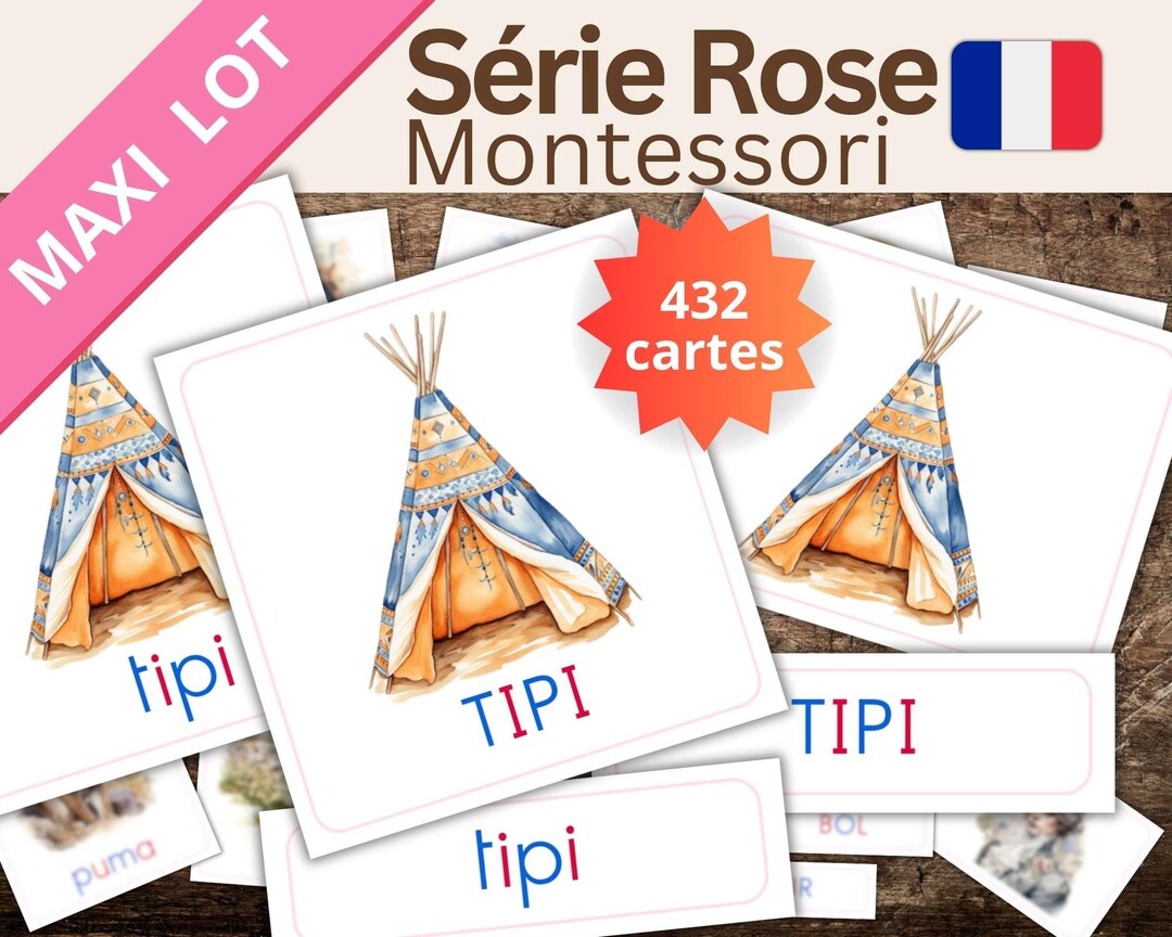 Large Montessori 3-part Card Set, Pink Series, French Reading Learning ...