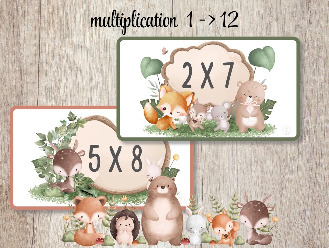 144 Printable Multiplication Table Cards Illustrated With Forest ...