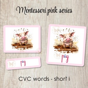 CVC, Word Short I, Pink Series Montessori, Kindergarten Printable ...