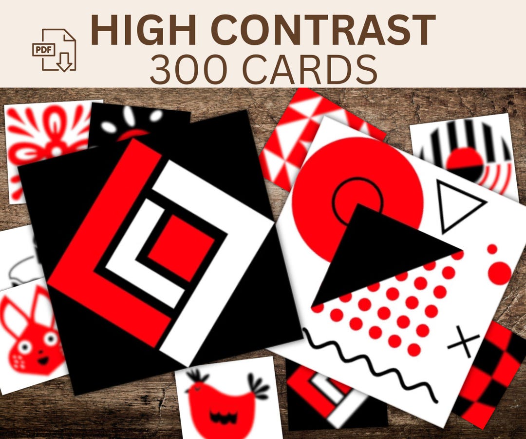High Contrast Baby Cards, Black White Red, Montessori Visual Play ...