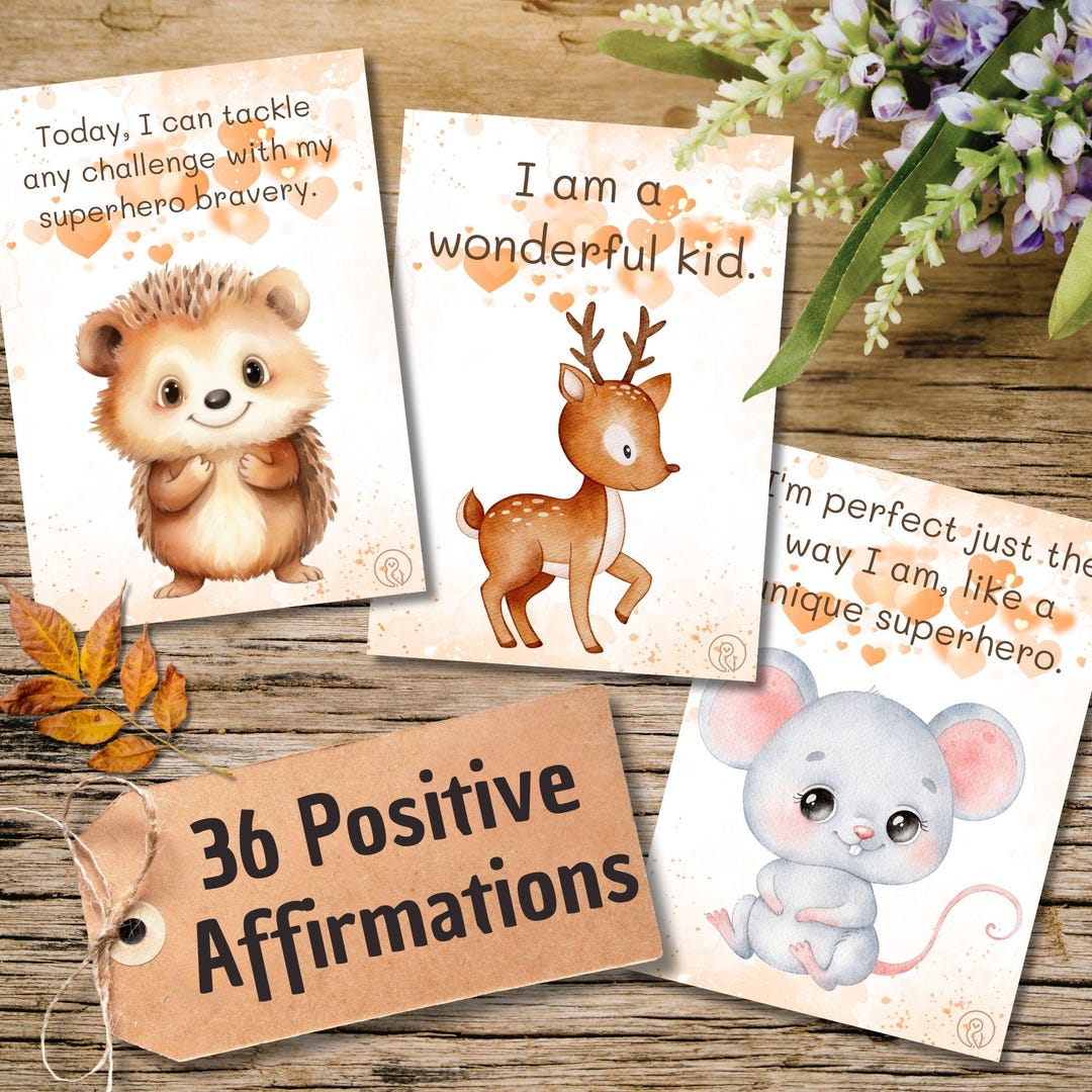 36 Positive Affirmations for Kids Printable Cards With Forest Animal ...