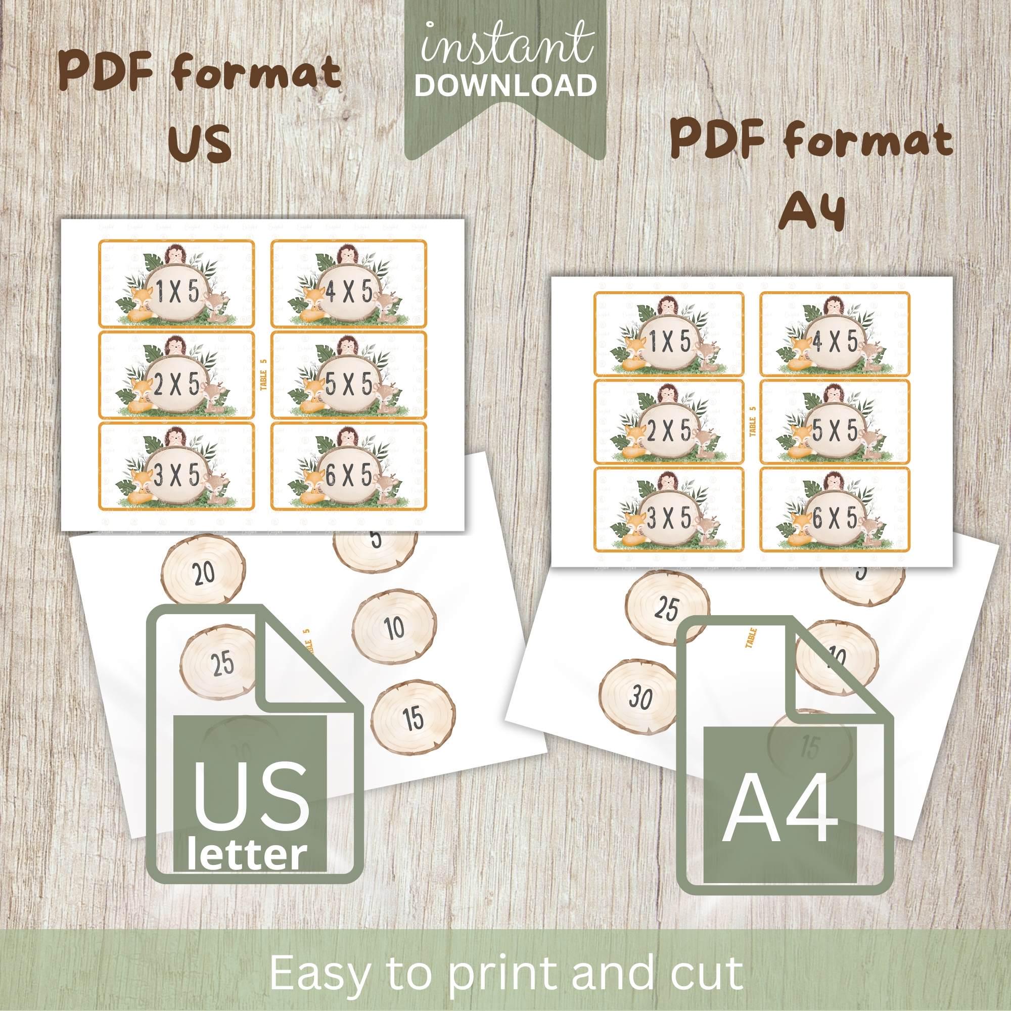 144 Printable Multiplication Table Cards Illustrated With Forest ...