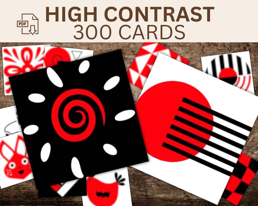 High Contrast Baby Cards, Black White Red, Montessori Visual Play ...