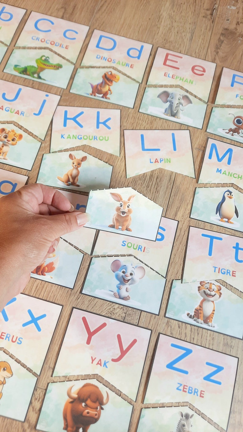 French Alphabet Puzzle of Letters and Animals, Montessori Colors and ...