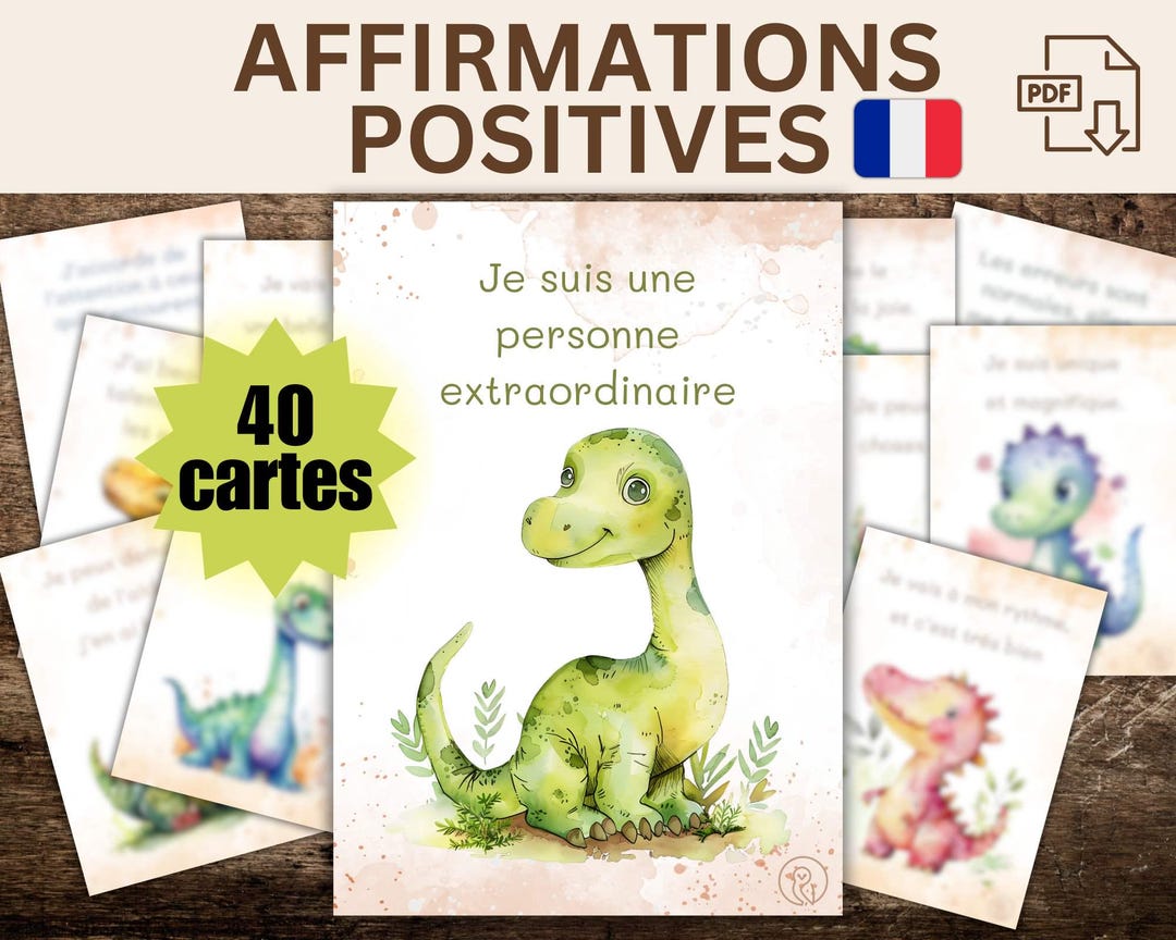 40 Positive Affirmations for Children in French, Cute Dinosaurs, Daily ...