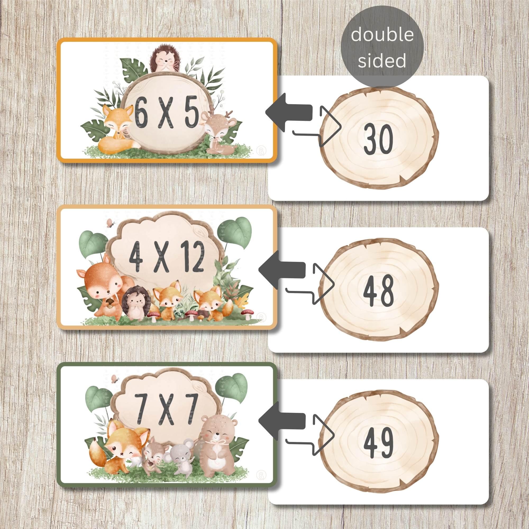 144 Printable Multiplication Table Cards Illustrated With Forest ...