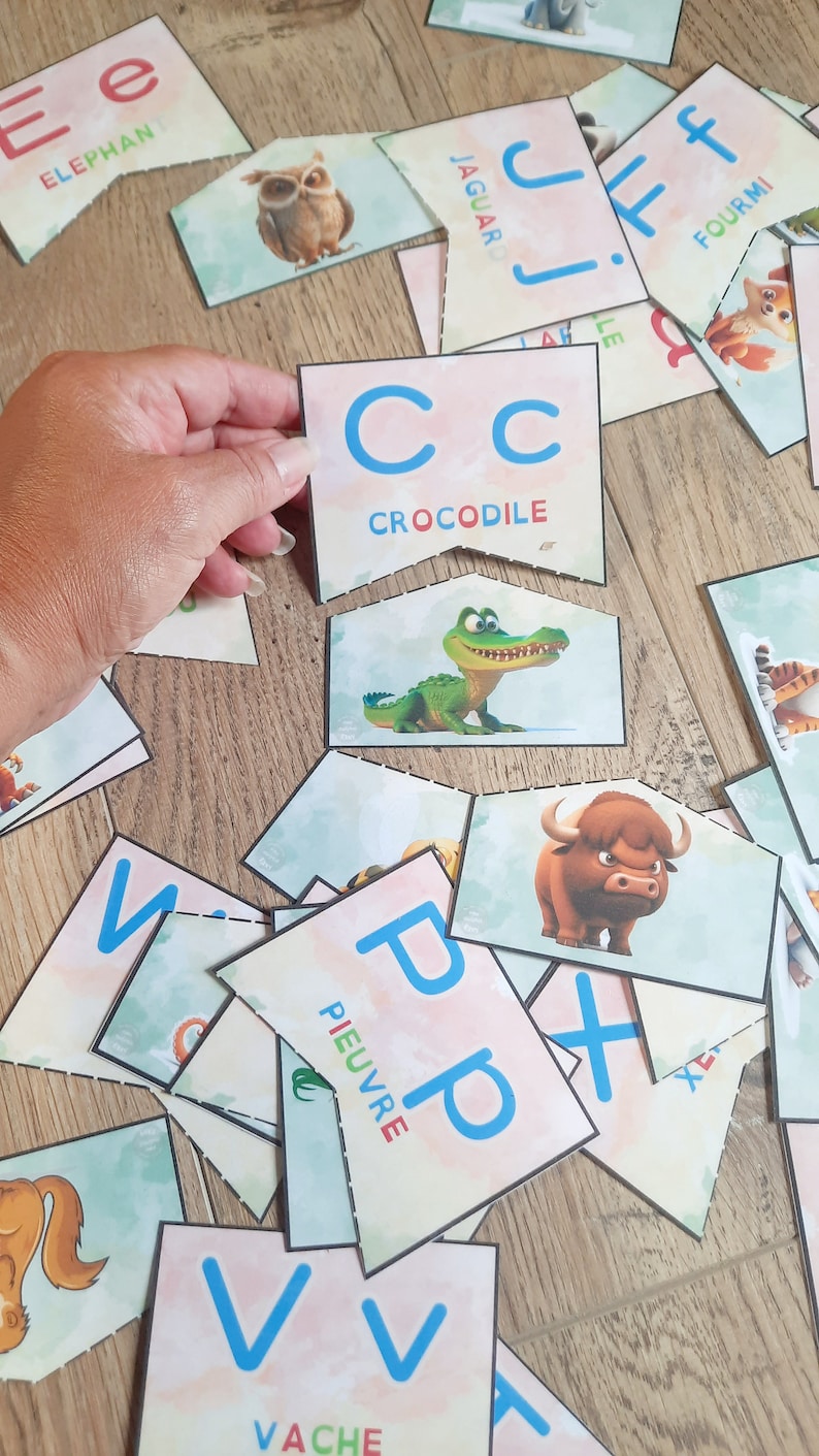 French Alphabet Puzzle of Letters and Animals, Montessori Colors and ...