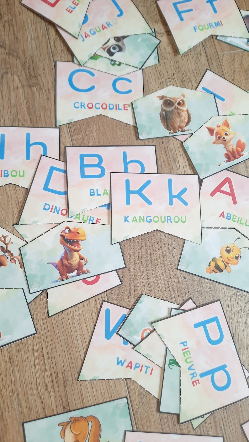 French Alphabet Puzzle of Letters and Animals, Montessori Colors and ...