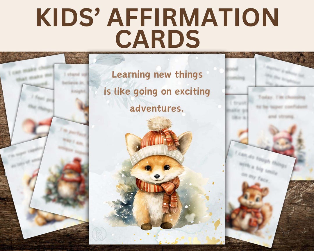 Positive Affirmation Cards in English, Winter Forest Animals, Printable ...
