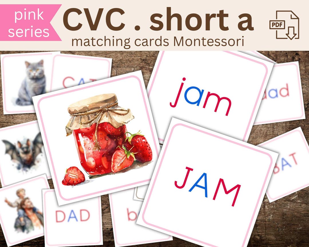 Montessori CVC Reading Cards in English, Pink Series to Download ...