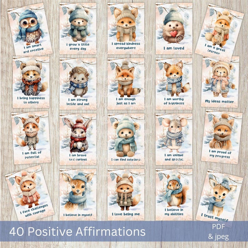 40 Positive Affirmations for Kids, Printable Encouragement Cards, Cute ...