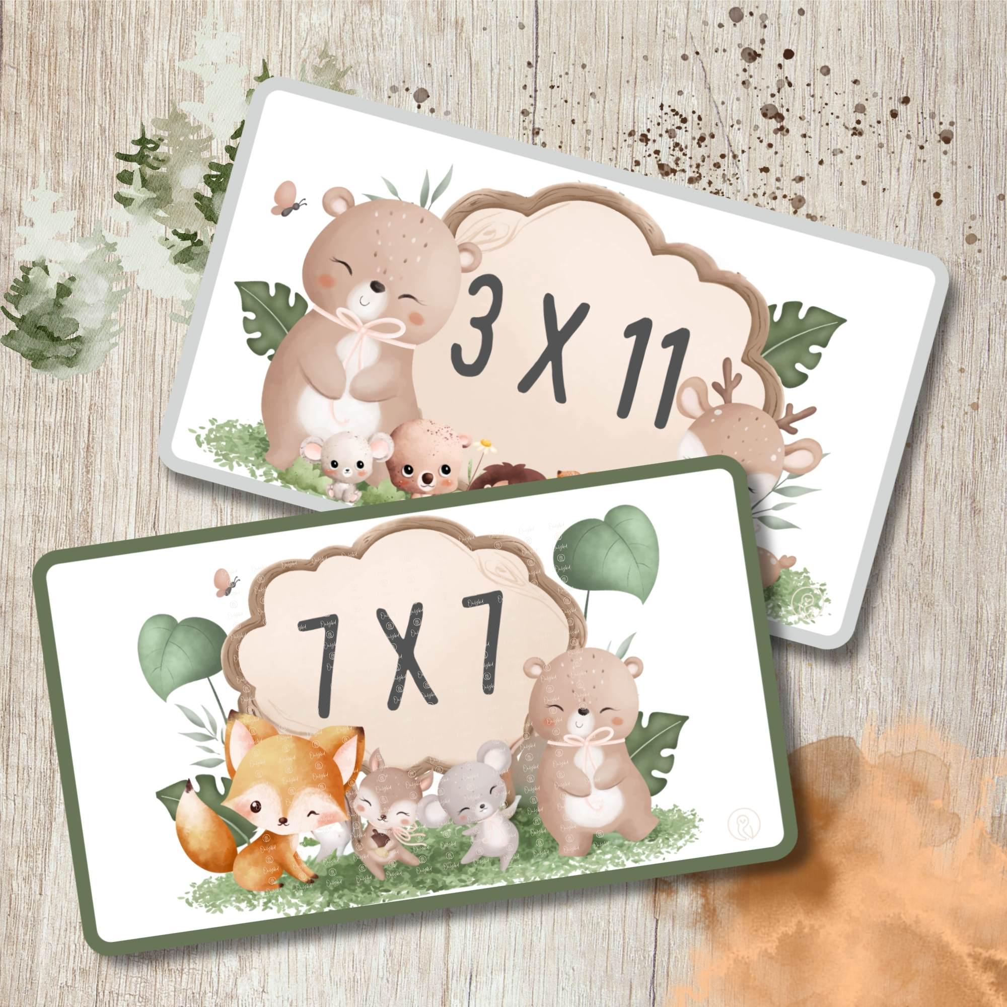 144 Printable Multiplication Table Cards Illustrated With Forest ...