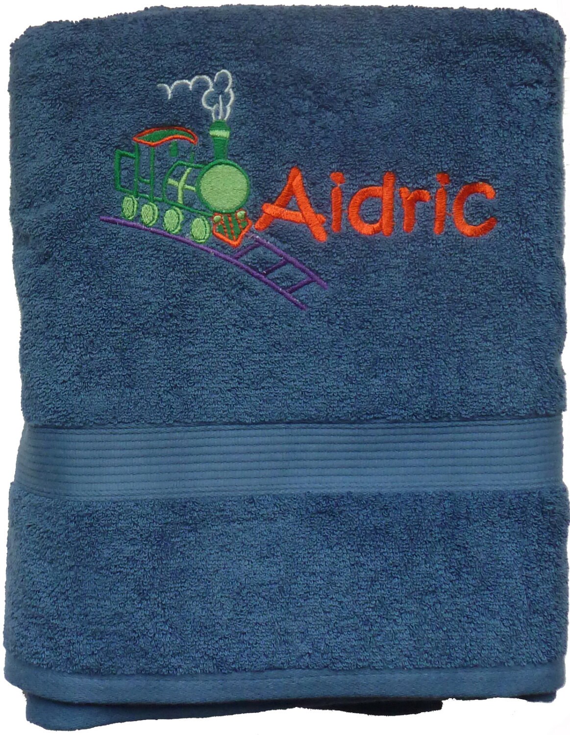 Boy's Dark Blue Bath Towel Embroidered With Train and Personalized - Etsy