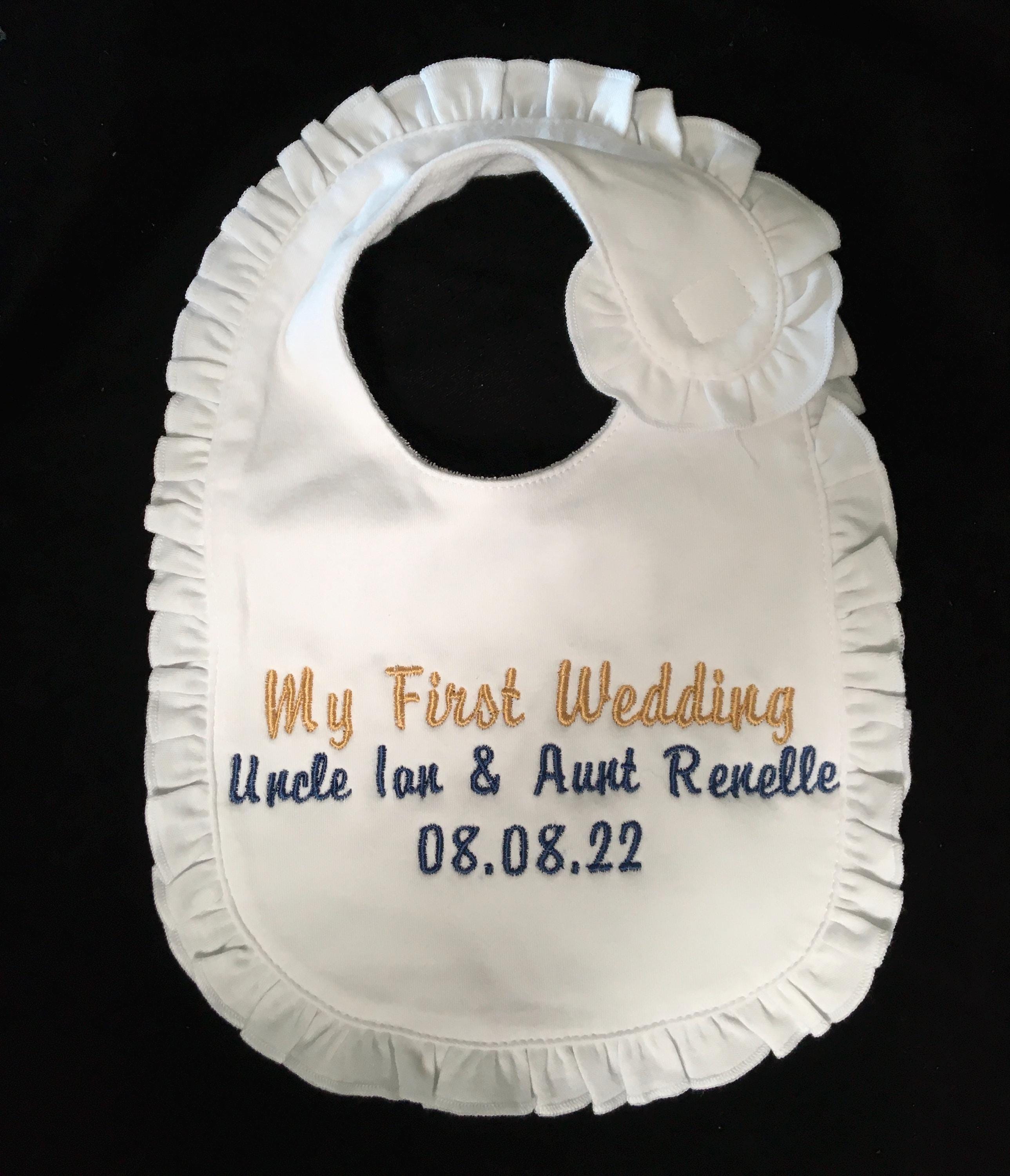 Embroidered Personalized White Cotton Ruffled Bib With "my First ...