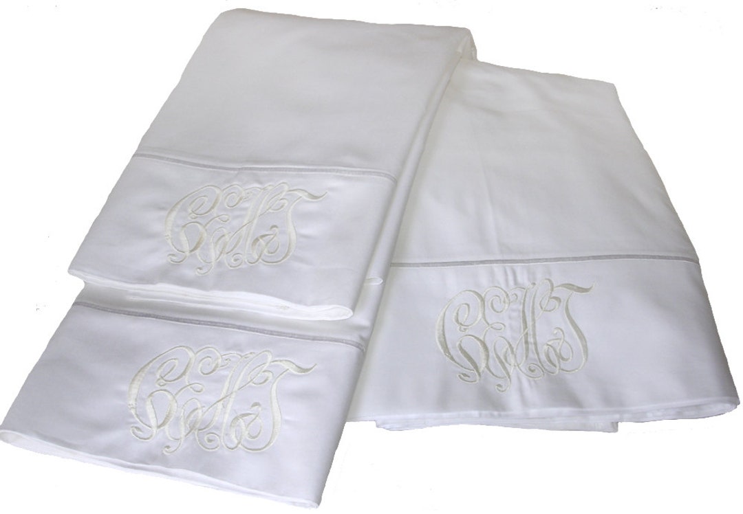 600 Thread Count Sheets in White, Monogrammed - King Size - Etsy