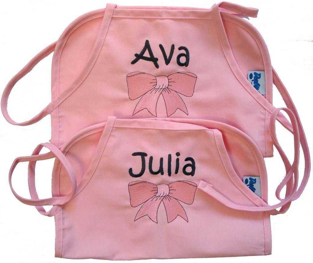 Custom Embroidered Personalized Pink Bow Aprons for Two Girls | Etsy