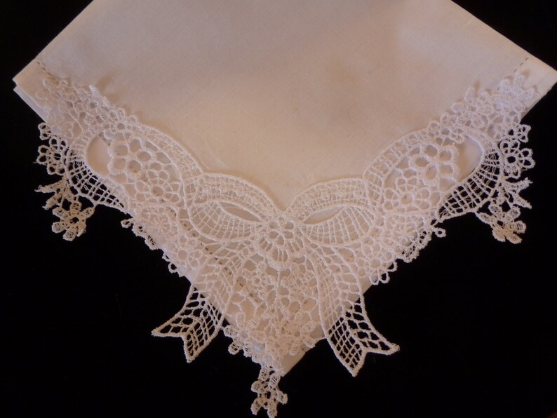 Graceful Created Lace Hemstitched Cotton Wedding Handkerchief | Etsy