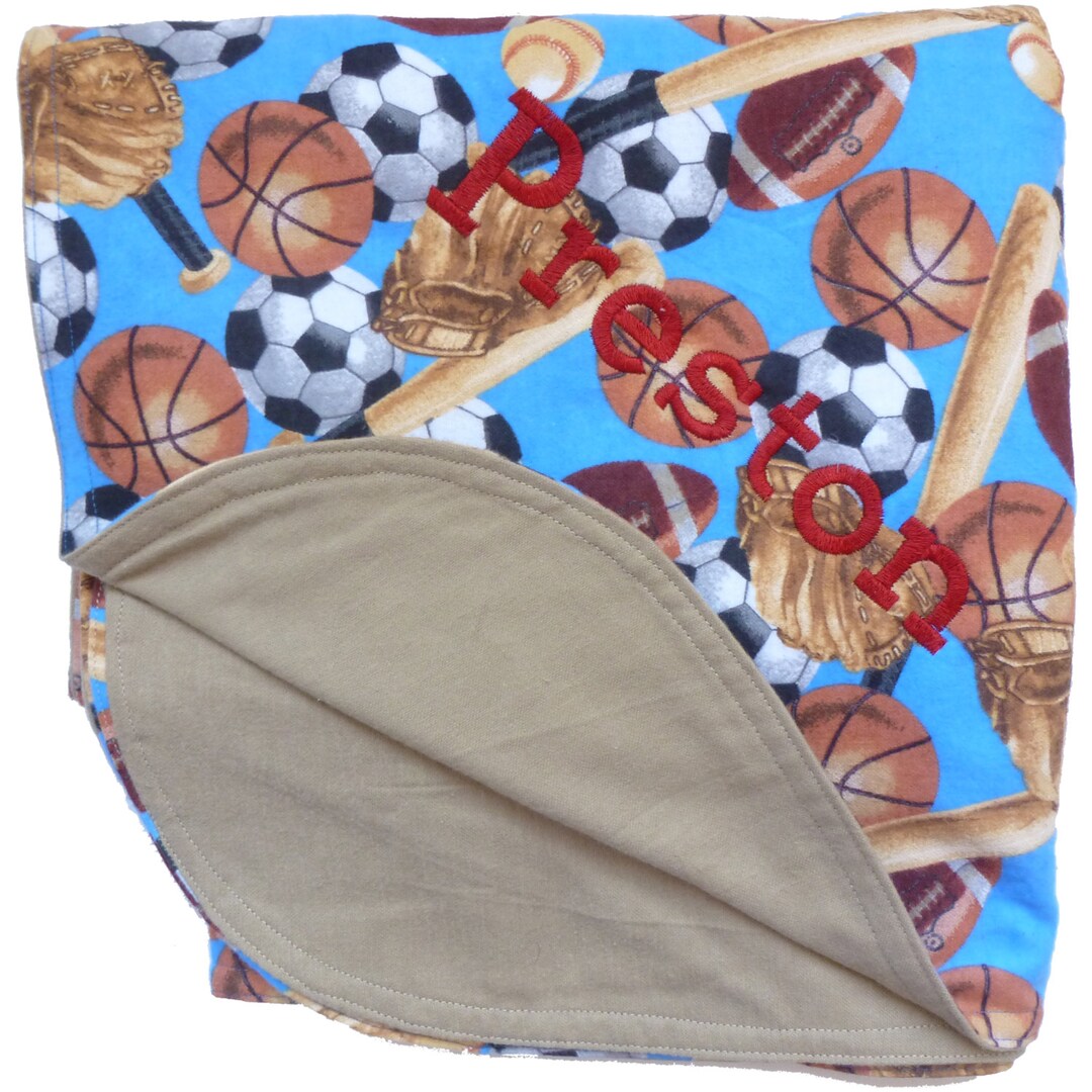 Handmade Sports Motif Flannel Baby Blankets Custom Embroidered for Boys ...