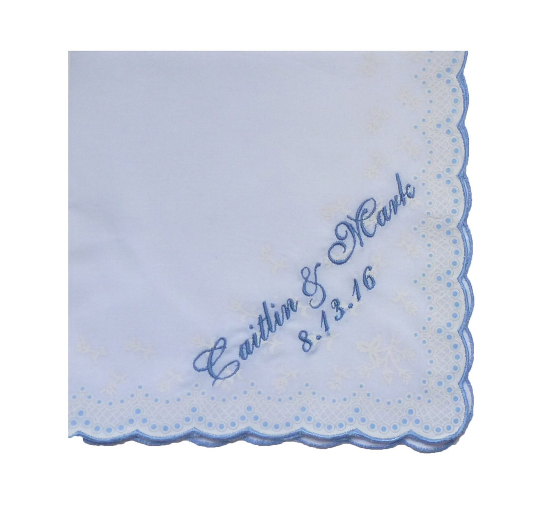 Scallop Edge Blue Dot Hankie - Embroidered and Personalized to Your ...