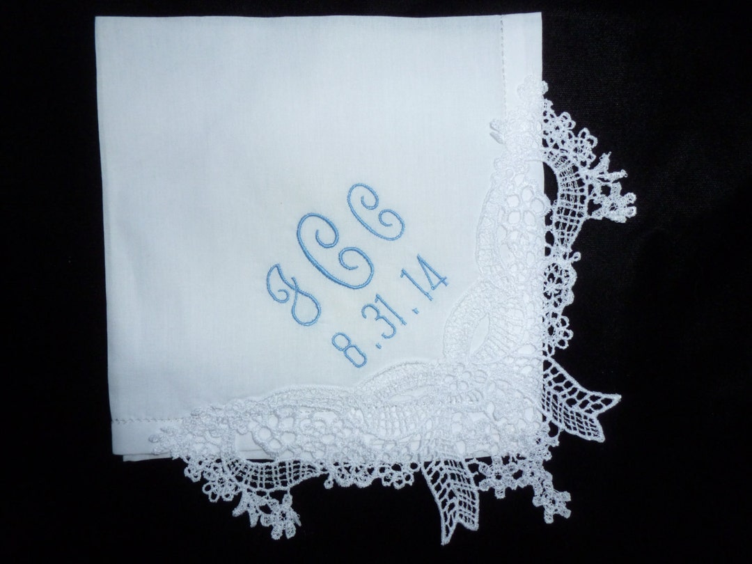 Graceful Created Lace Hemstitched Cotton Wedding Handkerchief - Initial ...
