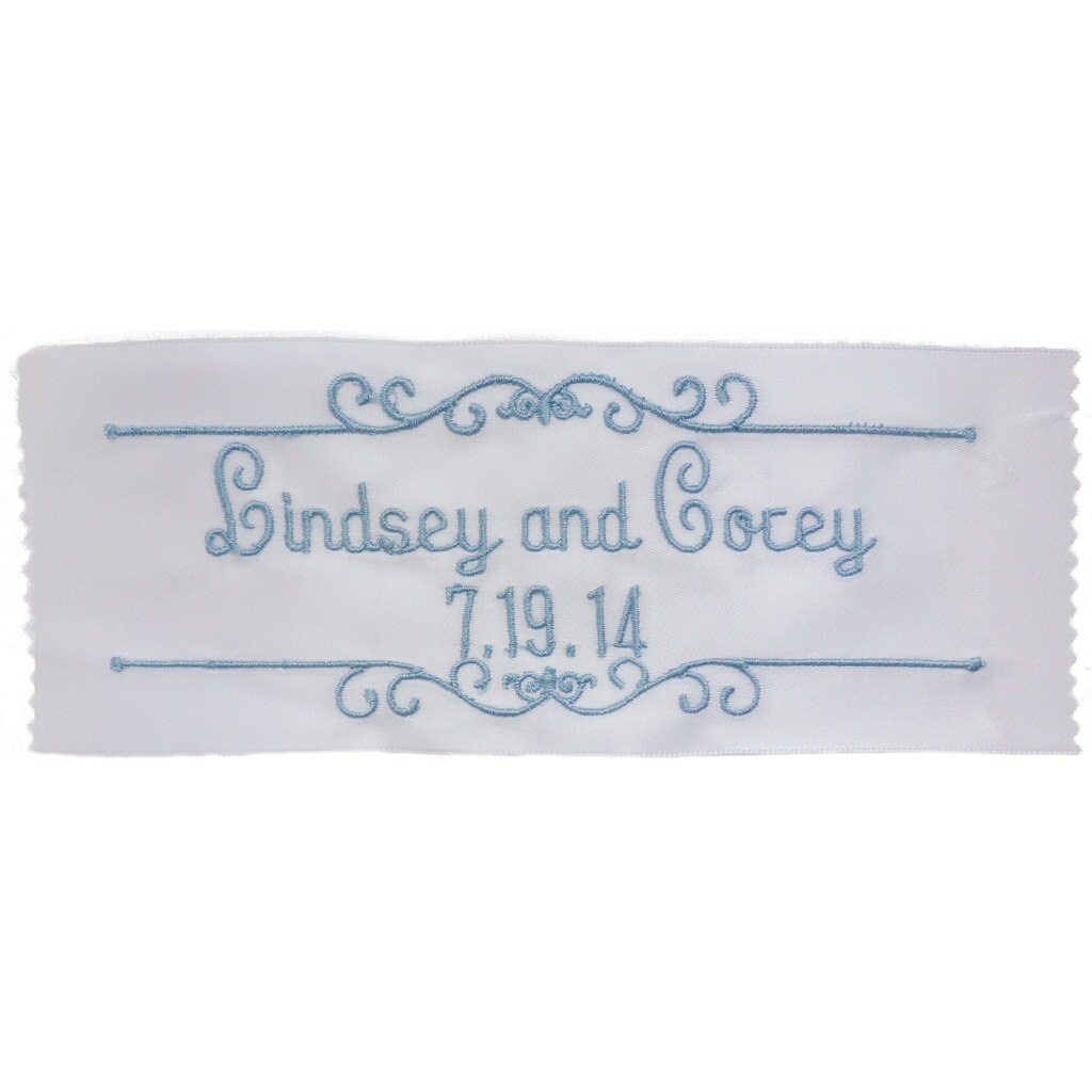 Julie Embroidered Personalized Satin Ribbon Wedding Gown Label - White ...