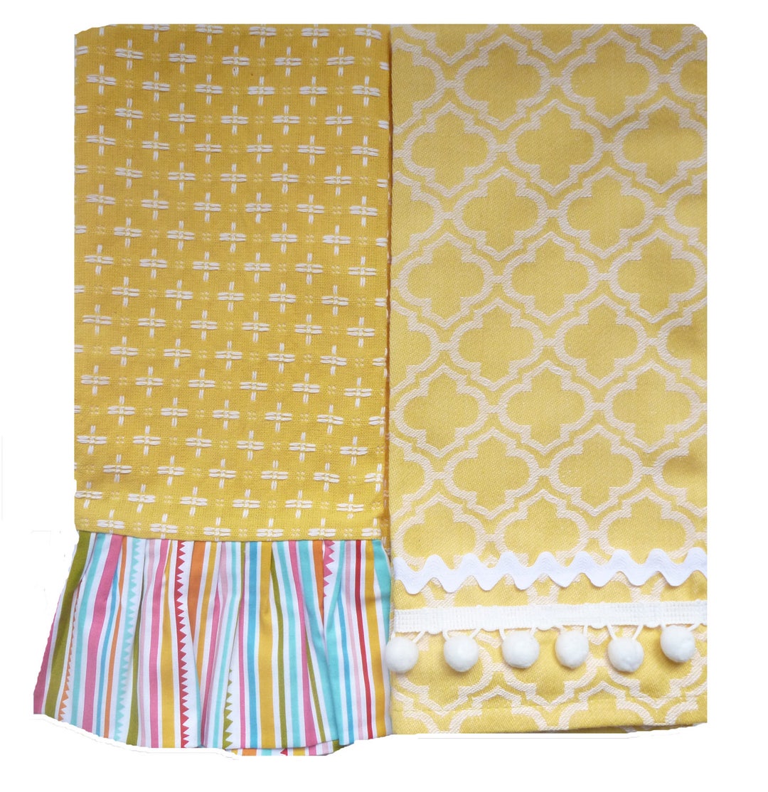 Fancy Coordinated Dish Towel Sets With Ruffle, Ric Rac and Pom Poms ...