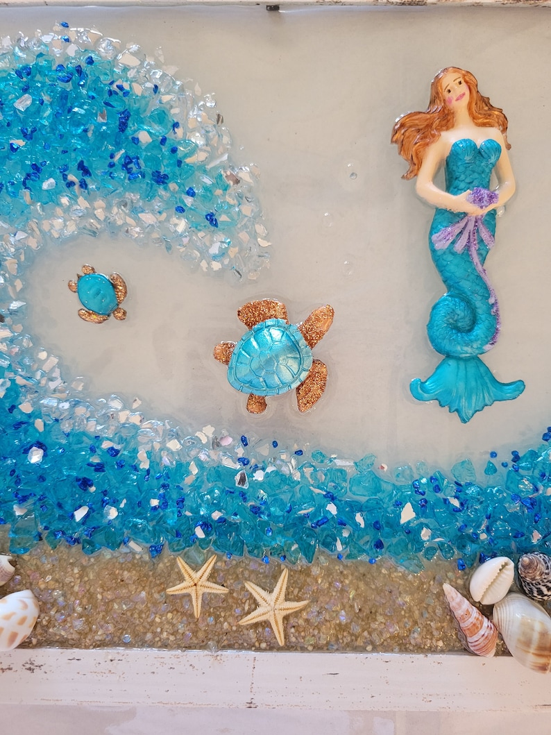 Playful Mermaid With Turtles Resin Wall Art, Ocean-inspired Wall Decor ...