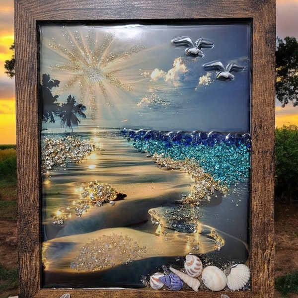 Resin Beach Glass Scene Framed Art - Etsy