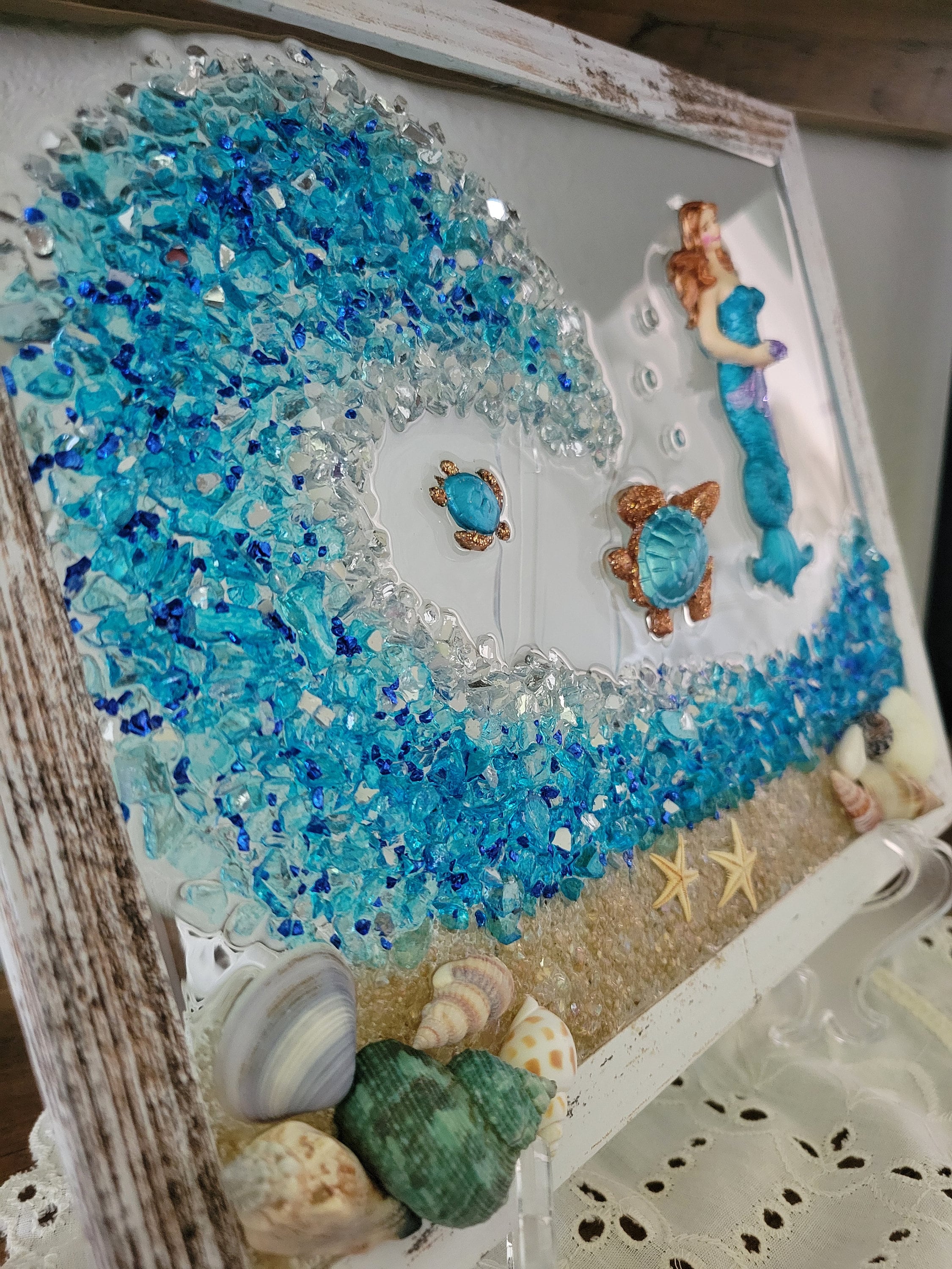 Playful Mermaid With Turtles Resin Wall Art, Ocean-inspired Wall Decor ...