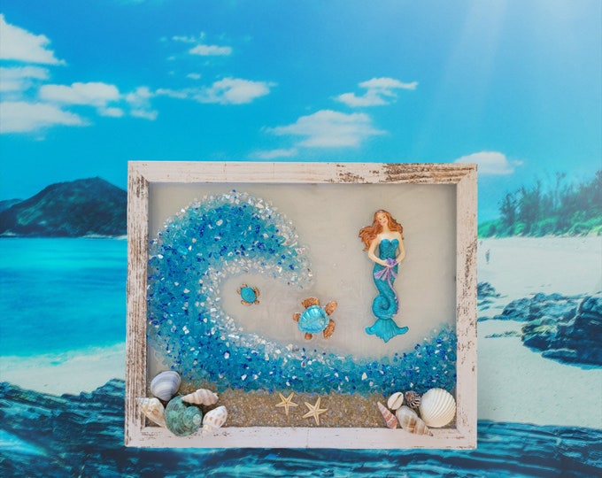 Playful Mermaid With Turtles Resin Wall Art Ocean Inspired Wall Decor Unique Christmas T