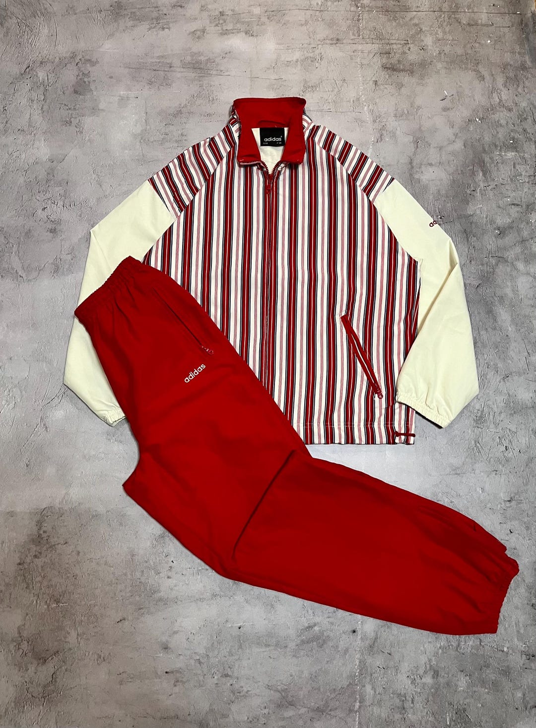 Adidas Vintage Tracksuit Jacket and Pants 90s Striped Red/cream Size S ...