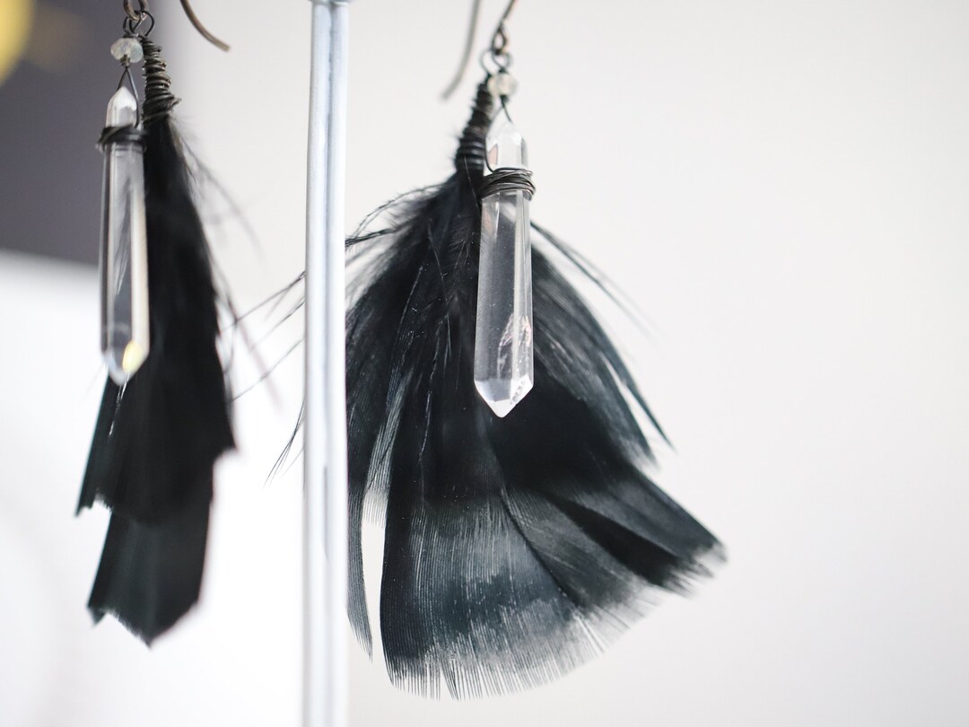 Queen of Swords, Element of Air Quartz and Feather Earrings, Double ...