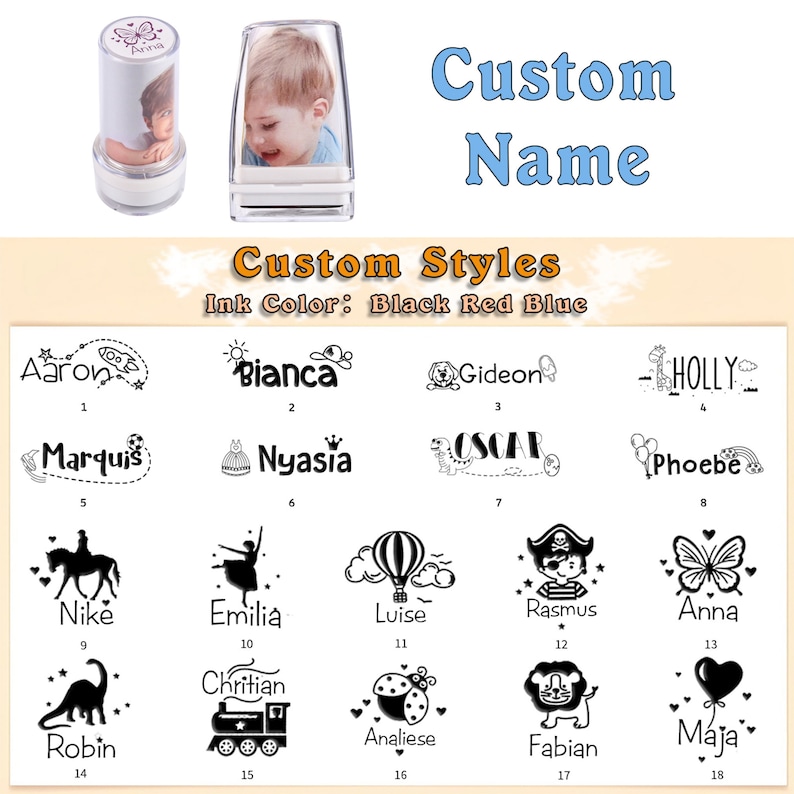 Clothing Label Stamp Custom Name Photo Stamp Kids Stamp Fabric Stamp ...