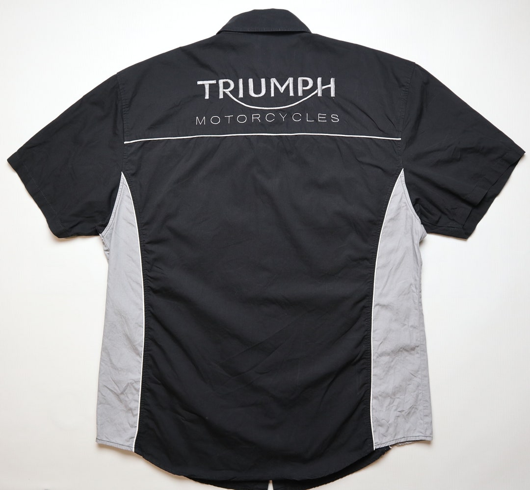 Triumph Vintage Motorcycles Racing Button Down Shirt Jersey Black Gray ...