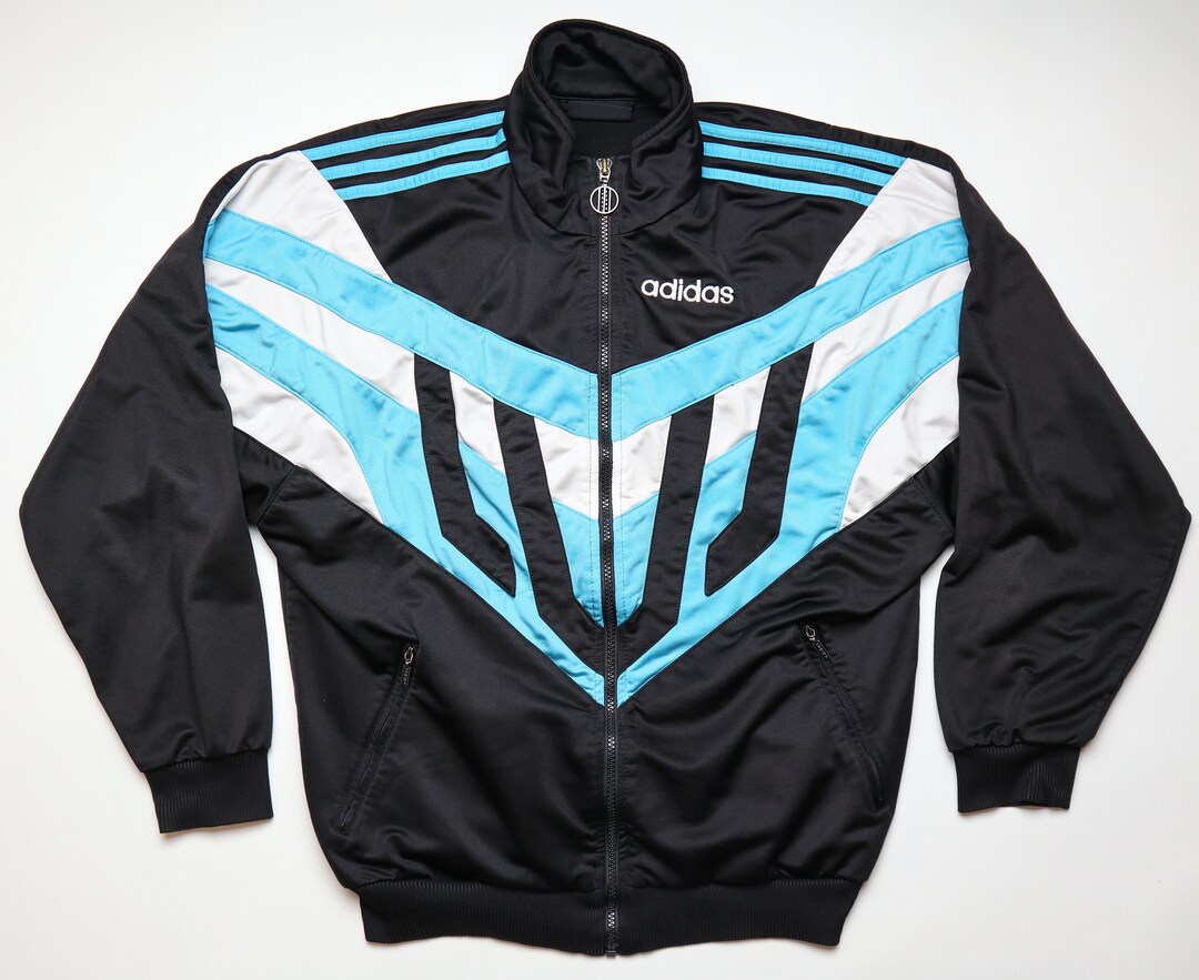 Vintage 1990s 90s Color Block Jacket Track Black Blue White Top Adult ...