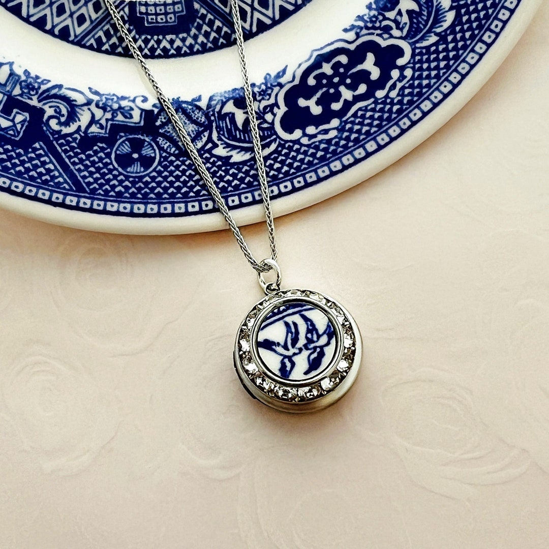 Blue Willow Love Birds Locket Necklace Anniversary Gifts for - Etsy