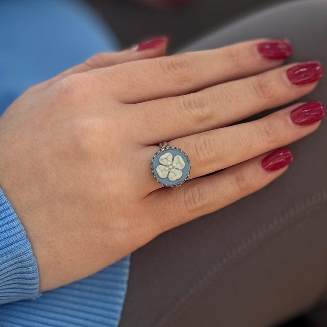 RESERVED FOR MINTMOON Blue Jasperware Ring, Adjustable Sterling Silver ...