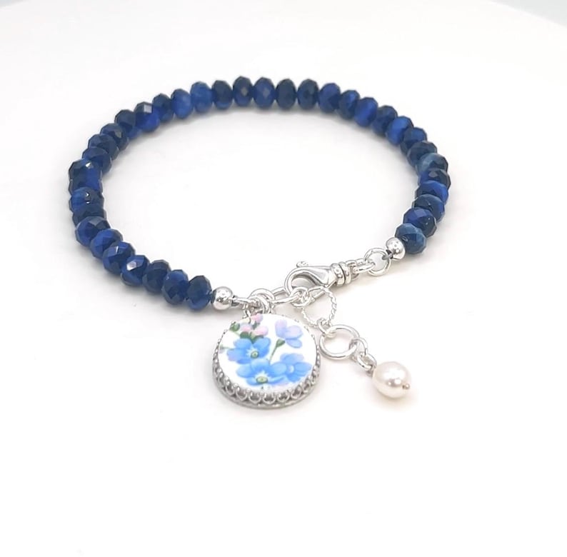 Forget Me Not 18th Anniversary Porcelain Bracelet, Sterling Silver and ...
