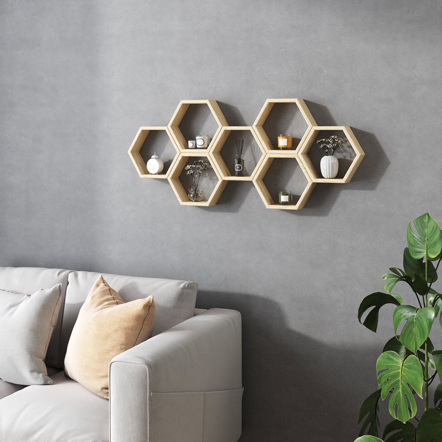 Modular Hexagon Wall Shelf Set, Honeycomb Shelves, Set of 6 Wall ...
